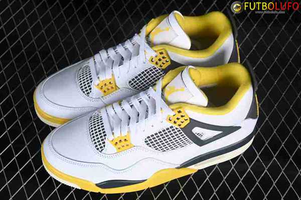 Replicas De Nike Air Jordan 4 Retro AJ4 Blanco/Negro/Amarillo AQ9129-101